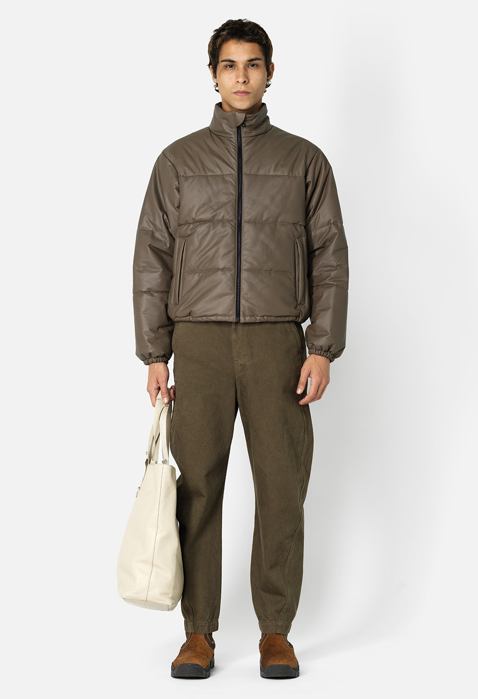 Leather Pico Puffer / Taupe